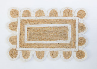 White Scalloped Jute Mini Rug | Hand-Braided Natural Jute | Locust Lane ...